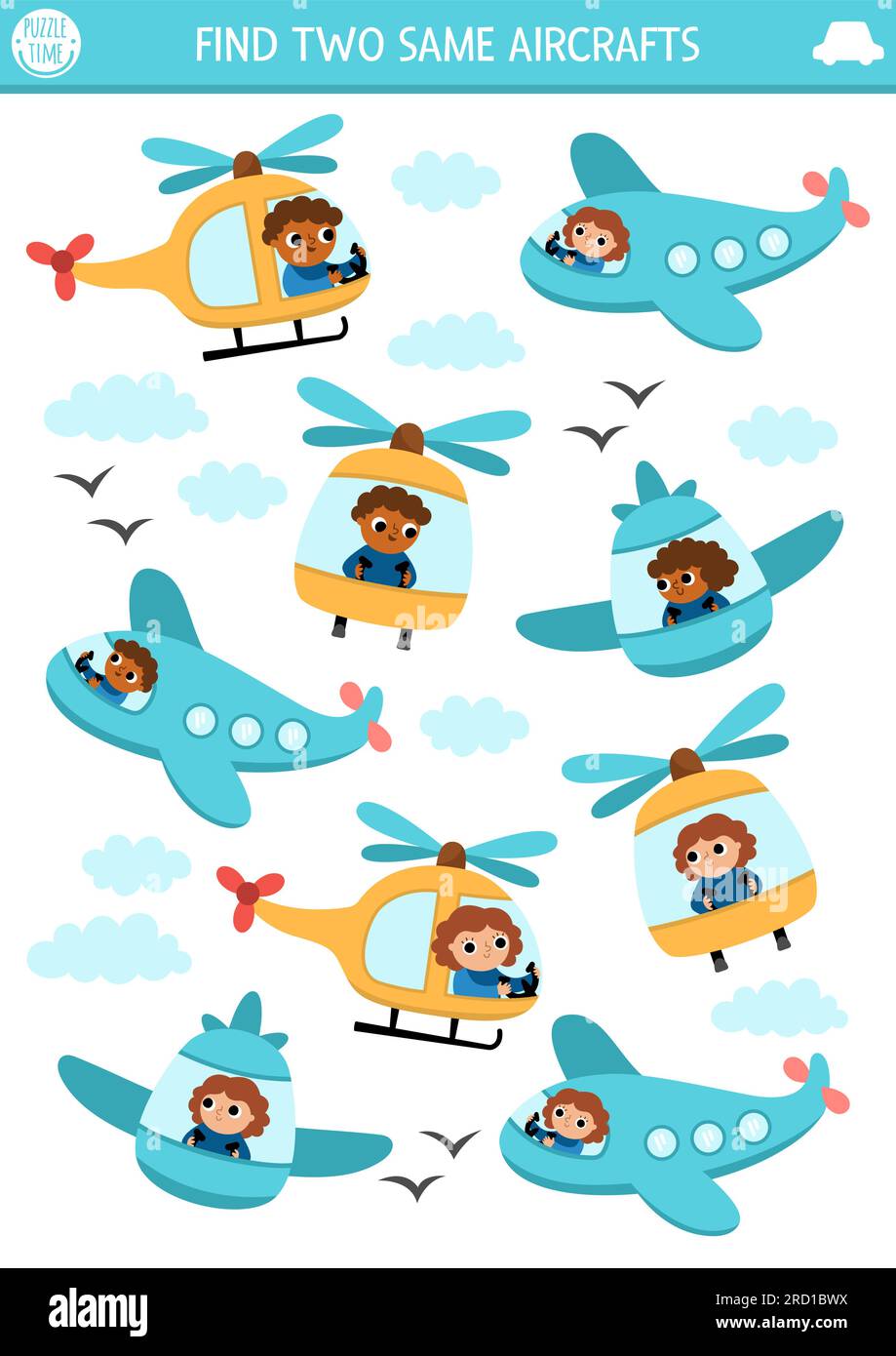 Find two same aircrafts. Transportation matching activity for children ...
