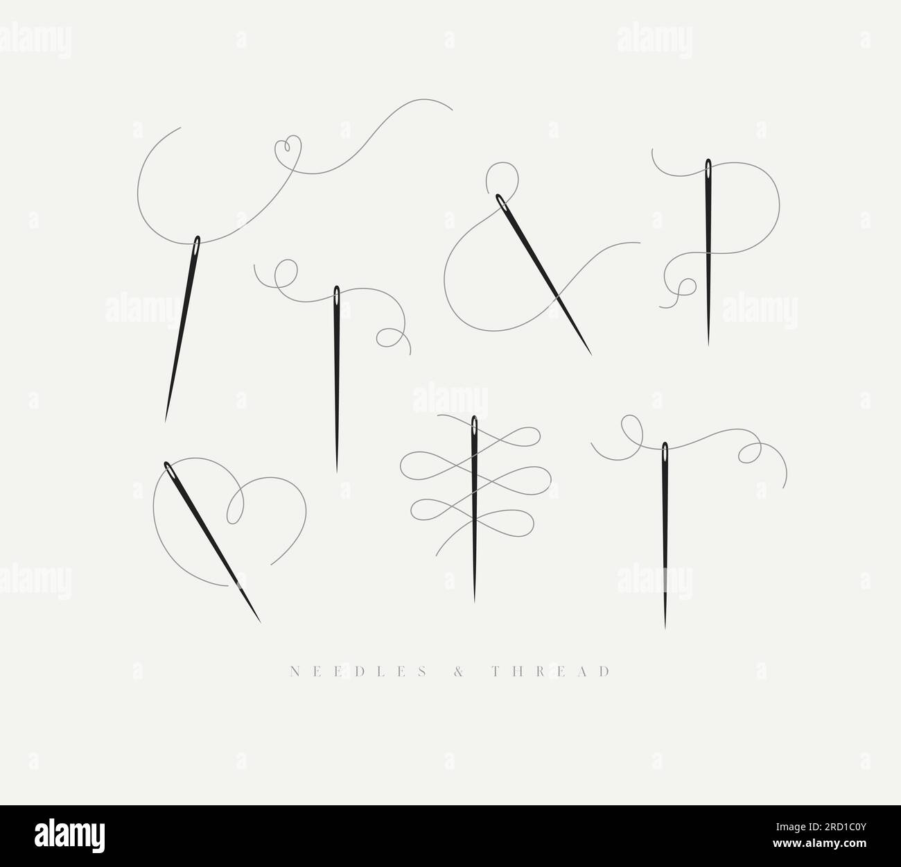 Needles and curly threads collection in different positions drawing on ...