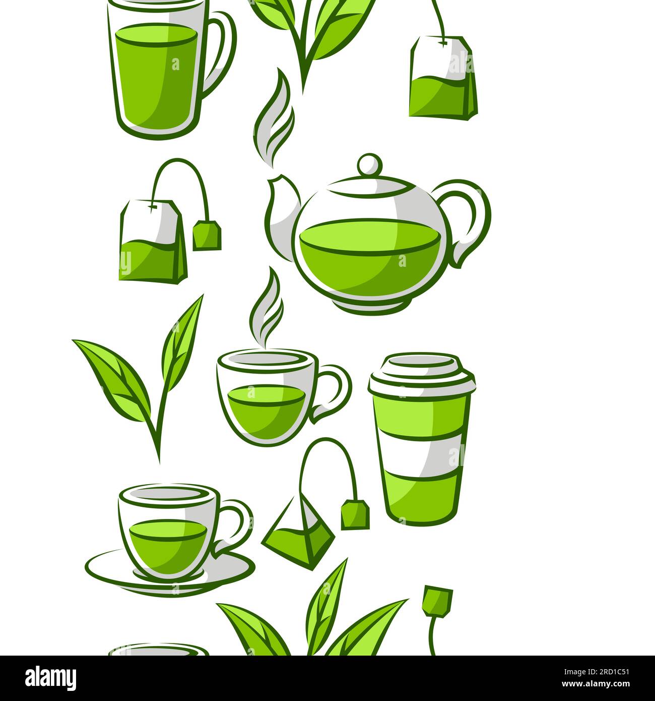 Pattern with green tea items. Background with tea and accessories ...