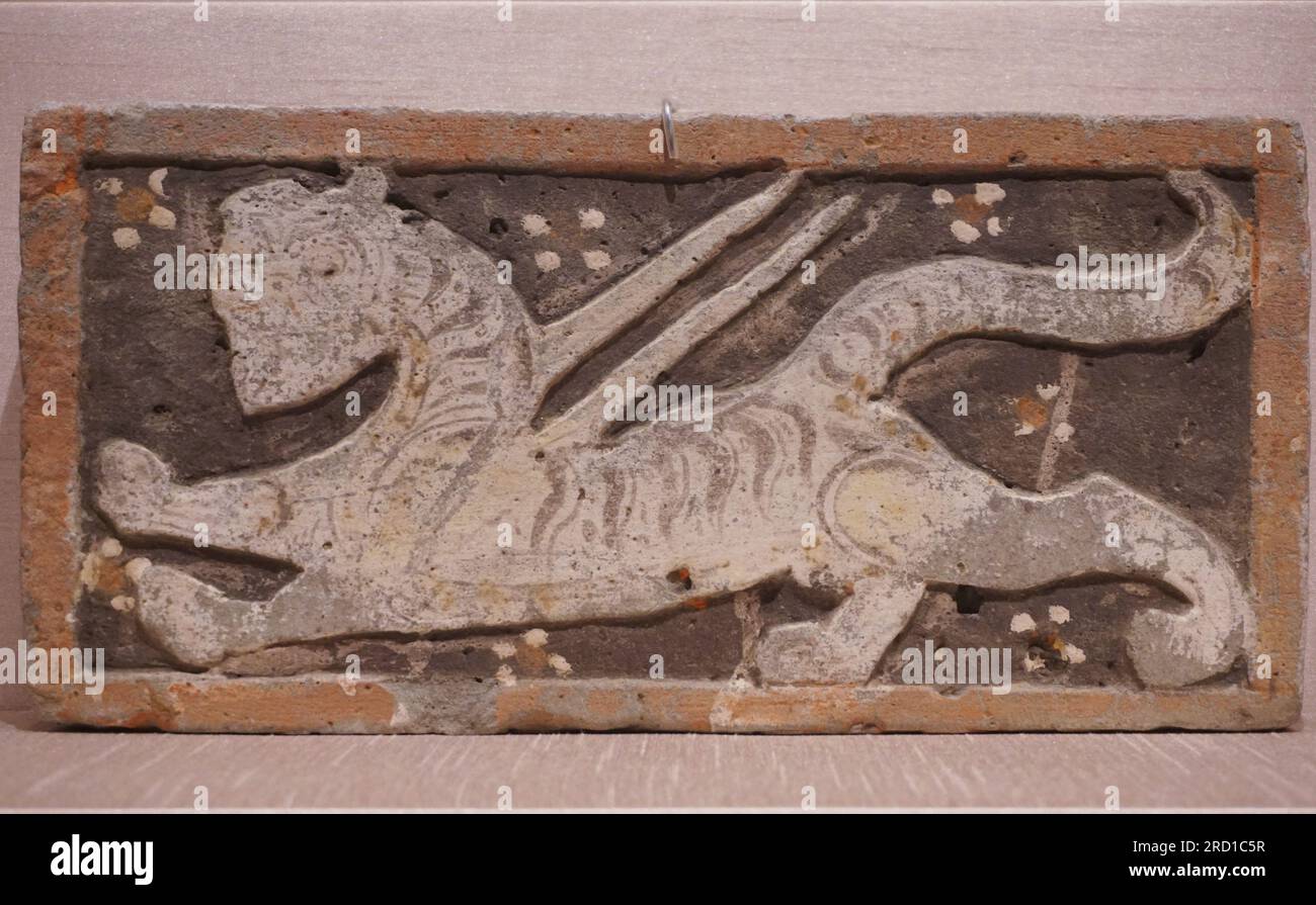 HANGZHOU, CHINA - JULY 18, 2023 - Bricks painted with a white tiger of ...