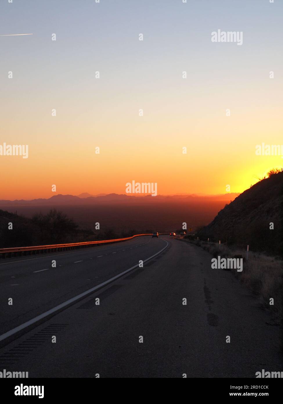 Spectacular sunset near Superior, Arizona along US 60. Distant ...