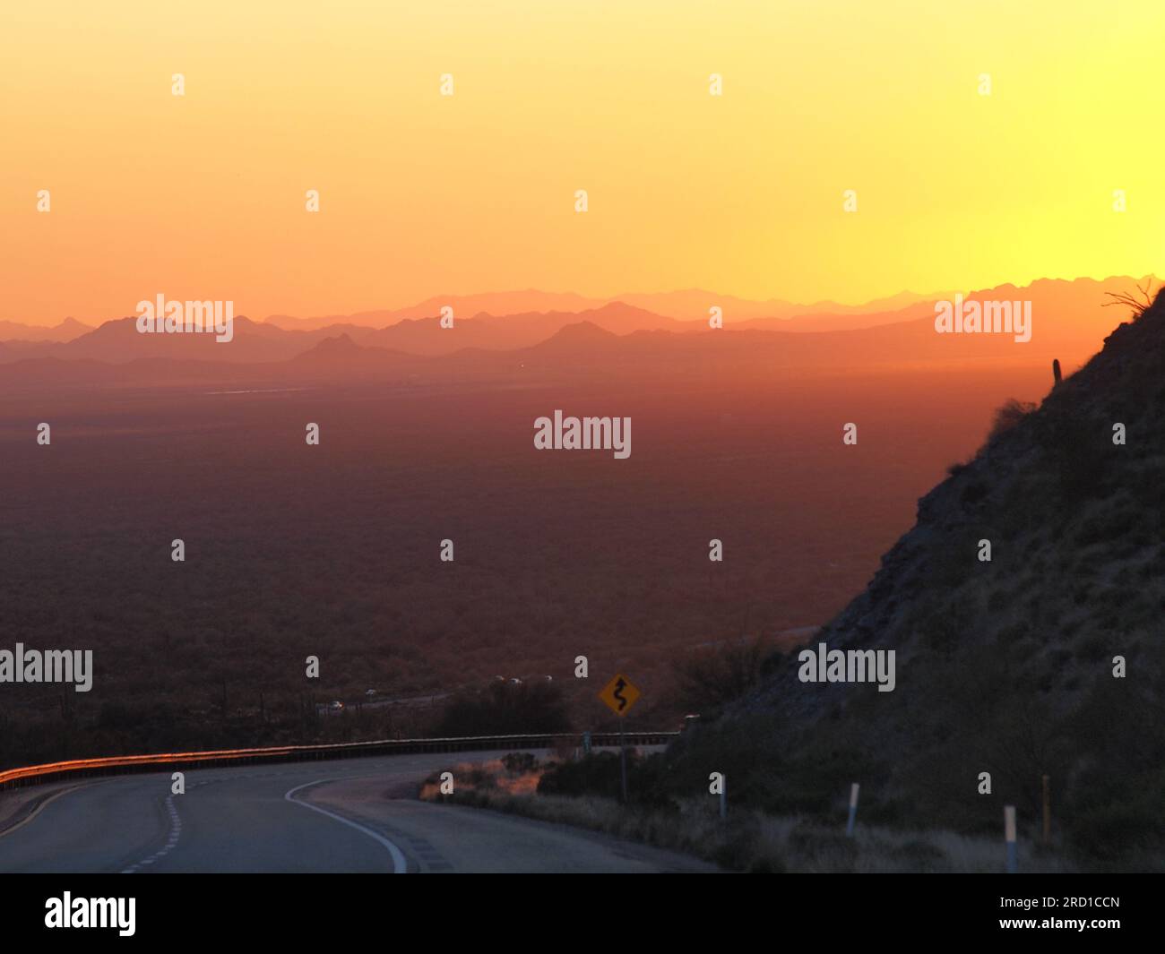 Spectacular sunset near Superior, Arizona along US 60. Distant ...