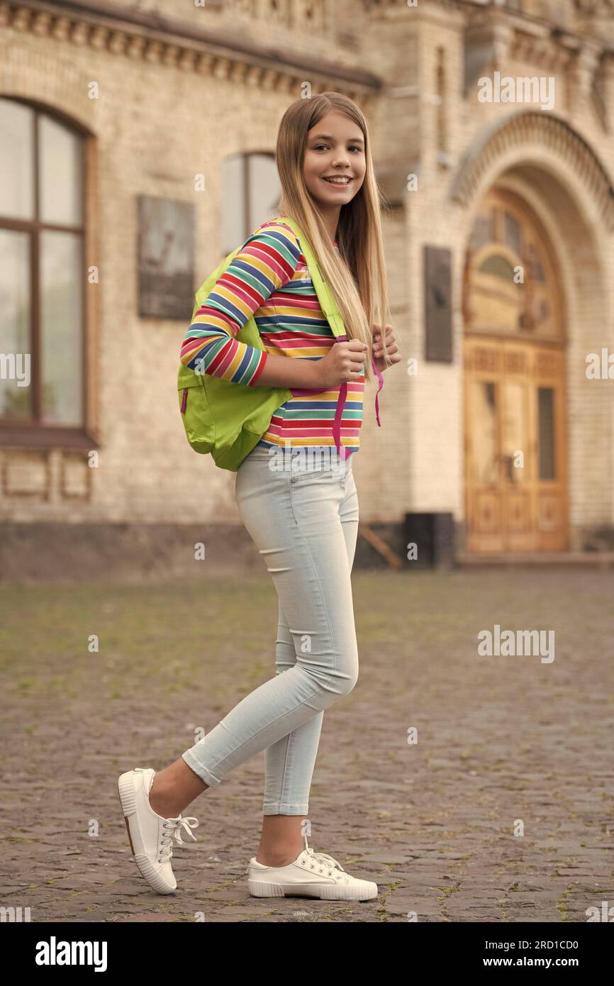 happy teen school girl outdoor. teen school girl education. teen school ...