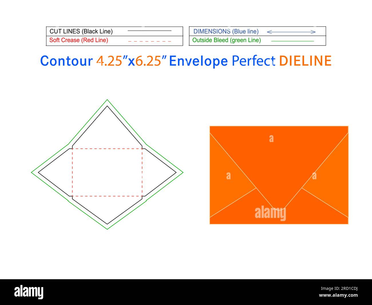 Packaging Contour envelop 4.25x6.25 inch die line template and 3D ...