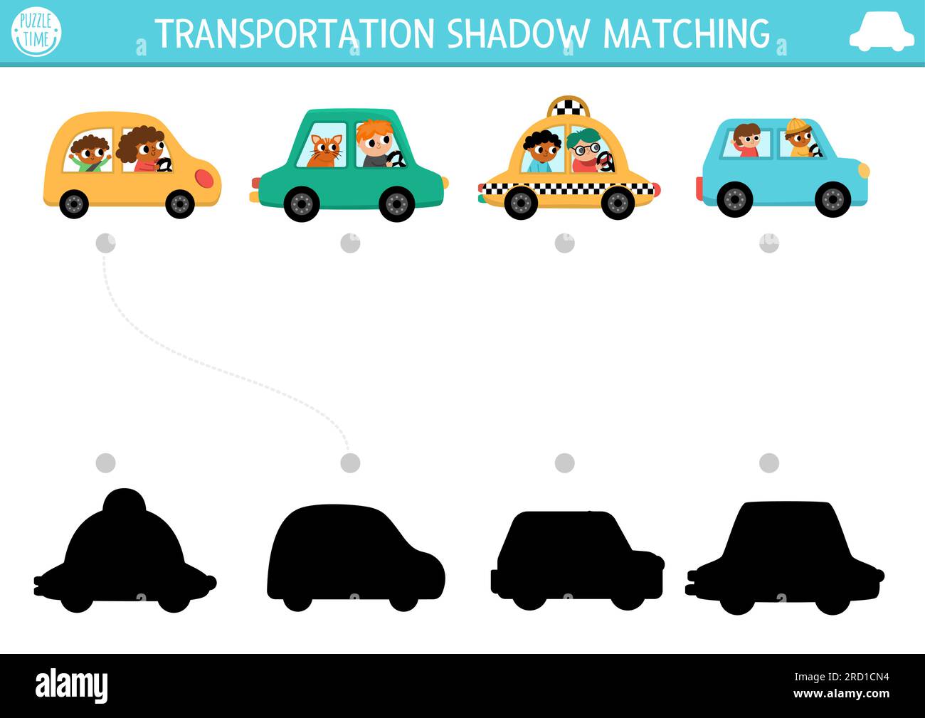 Transportation shadow matching activity. Transport puzzle with cute ...