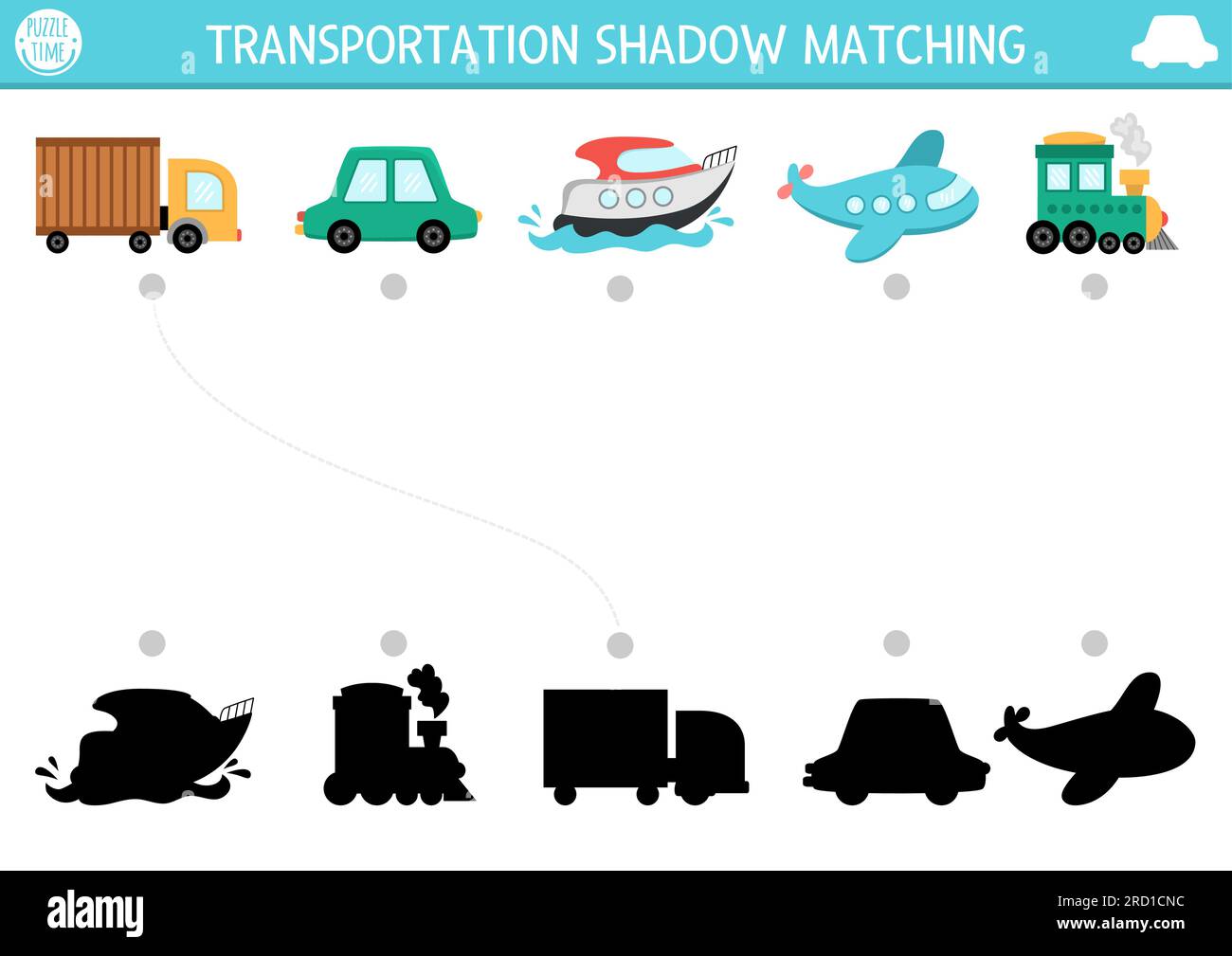 Transportation shadow matching activity. Transport puzzle with cute car ...