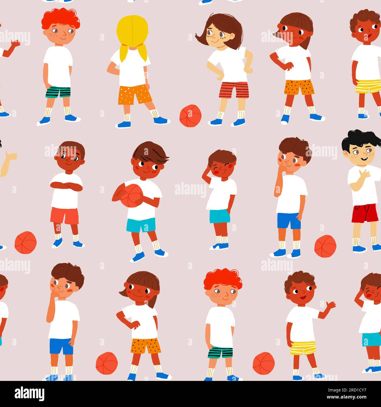 seamless pattern with colorful image of children playing. Vector ...