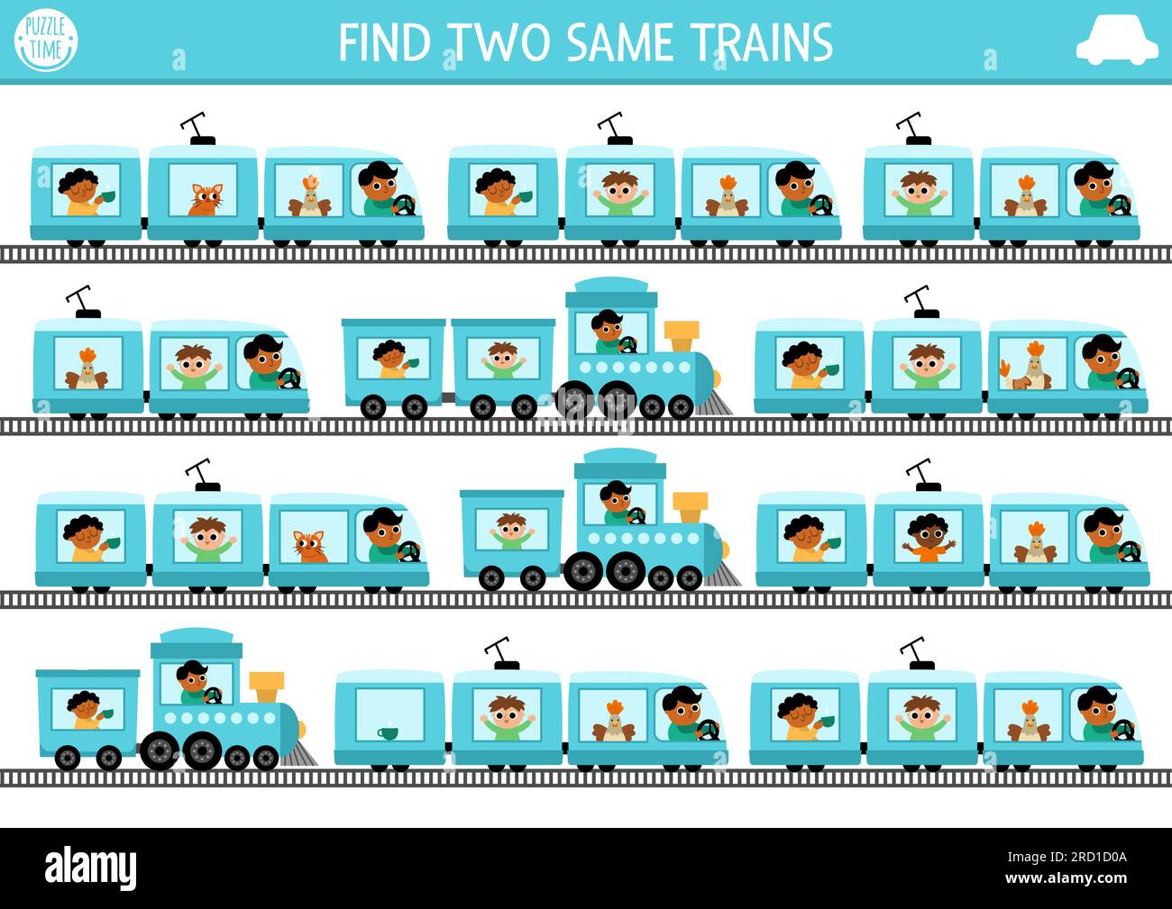 Find two same trains. Transportation matching activity for children ...