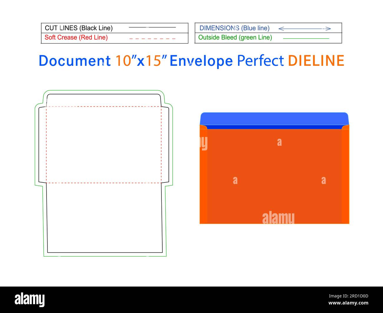 Packaging Document envelope 10x15 inch die line template and 3D ...