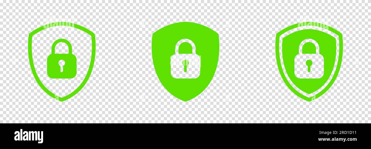 Set lock padlock symbol with shield. Sign lock on transparent ...