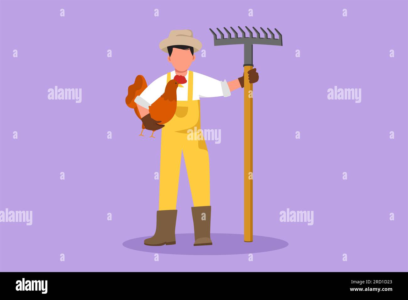 Graphic flat design drawing male farmer standing and holding chicken ...