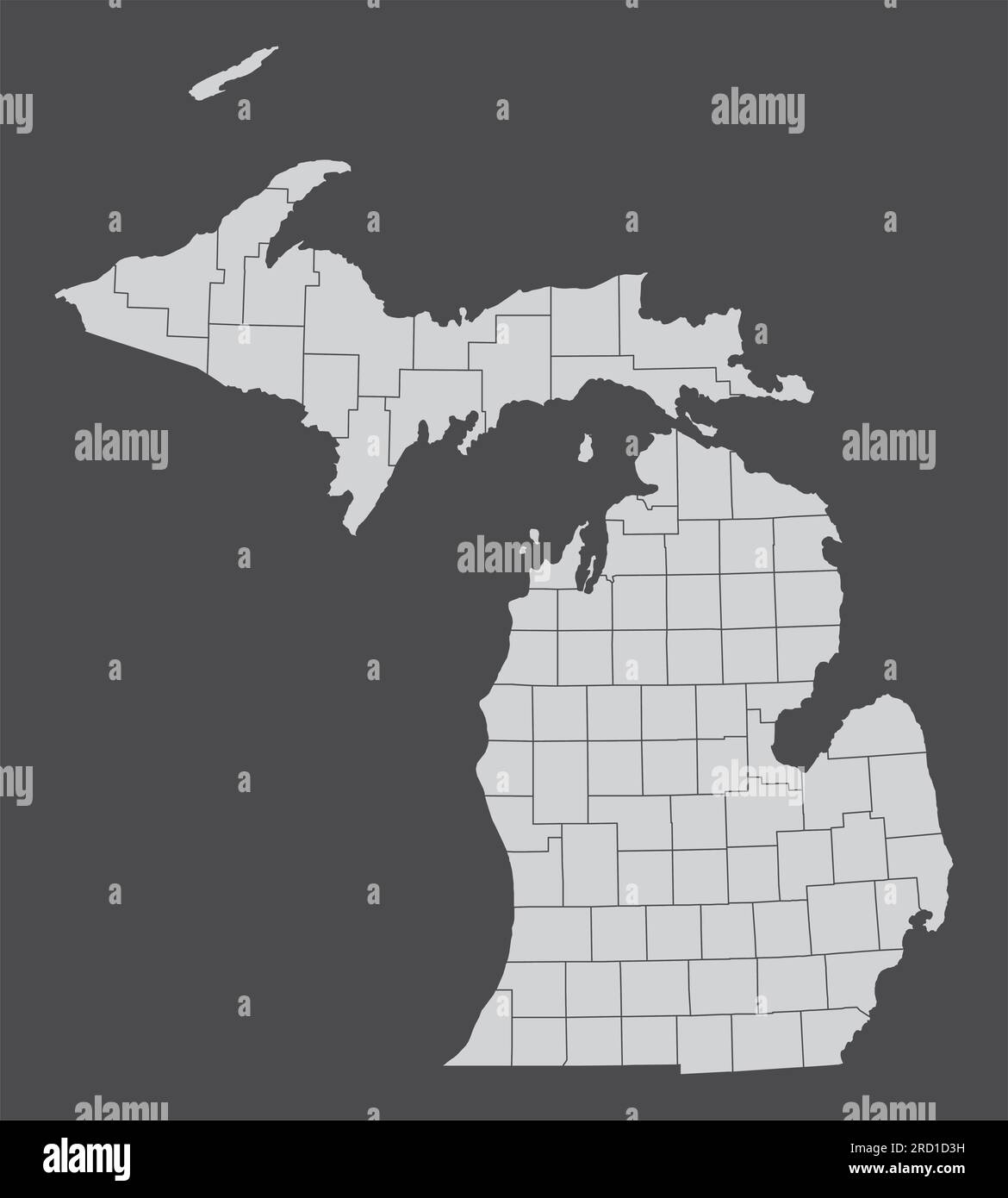 Michigan State administrative map isolated on dark background Stock ...
