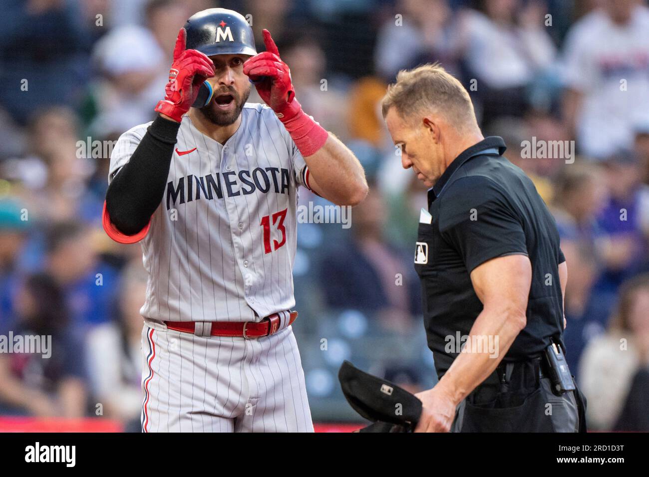 Minnesota Twins' Joey Gallo, left, celebrates after hitting a solo home ...