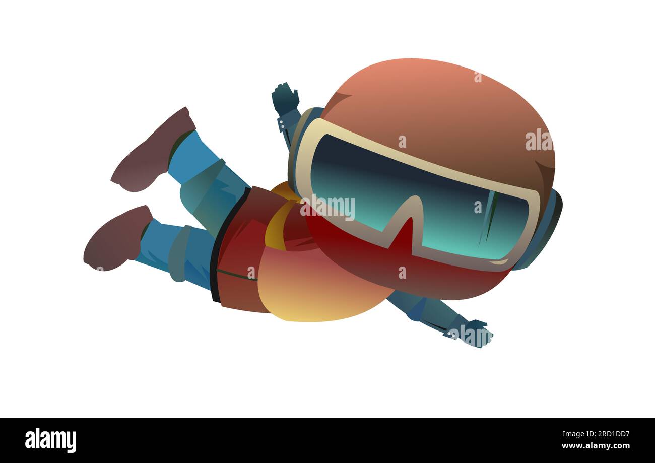 Skydiver flying down sky. Free float. Cartoon style character. Isolated ...