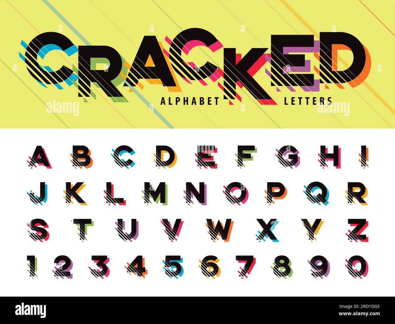 Vector Of Glitch Modern Alphabet Letters And Numbers Grunge Linear