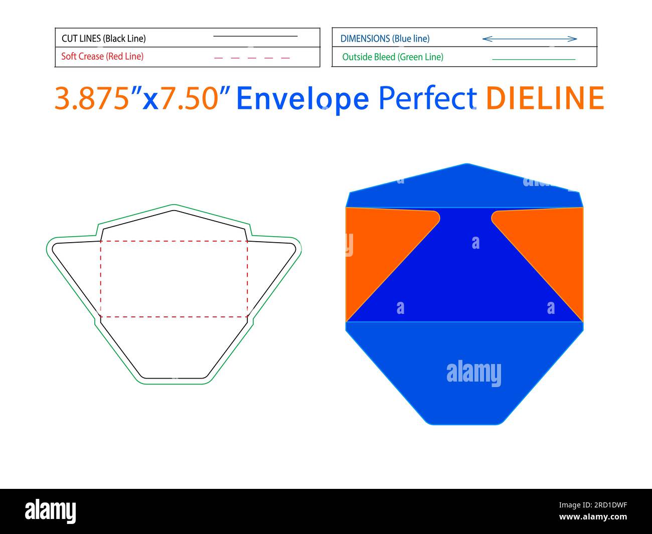 Monarch envelope or Regular Envelope die line template and 3D envelope ...