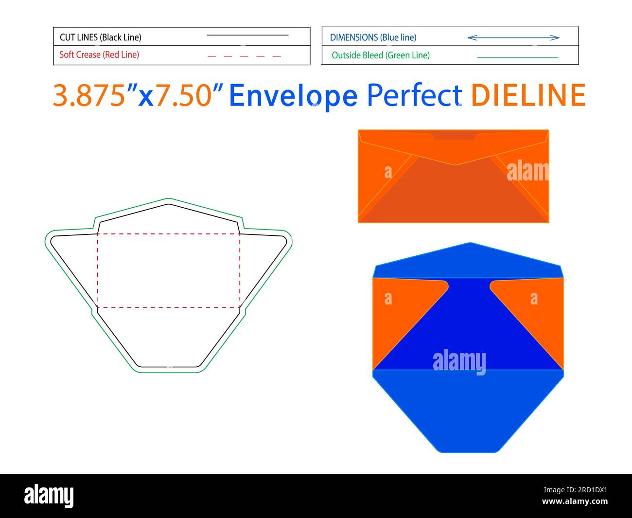 Regular packaging Envelope 3.875x7.5 inch die line template and 3D ...