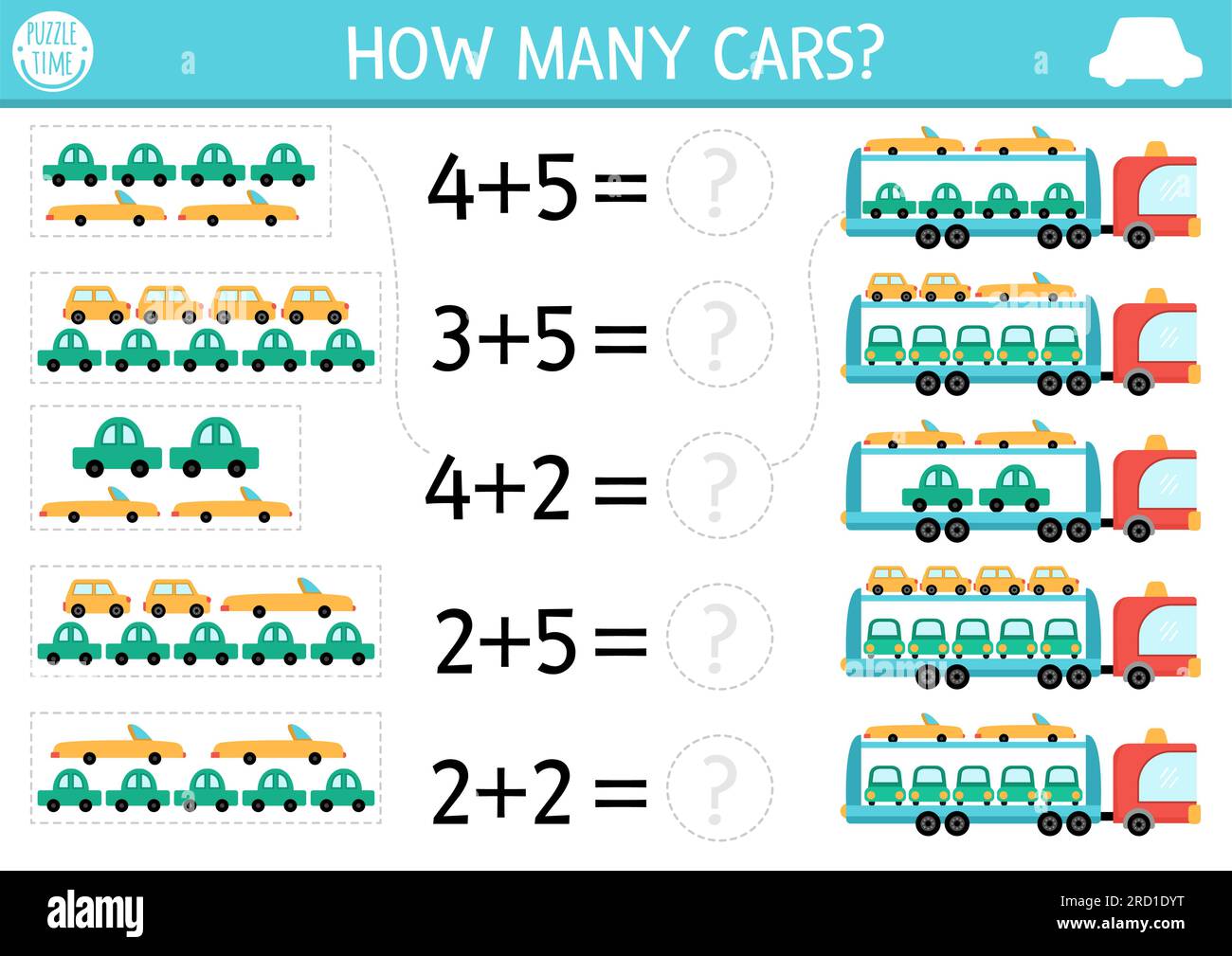 How many cars game. Transportation math addition activity for preschool ...