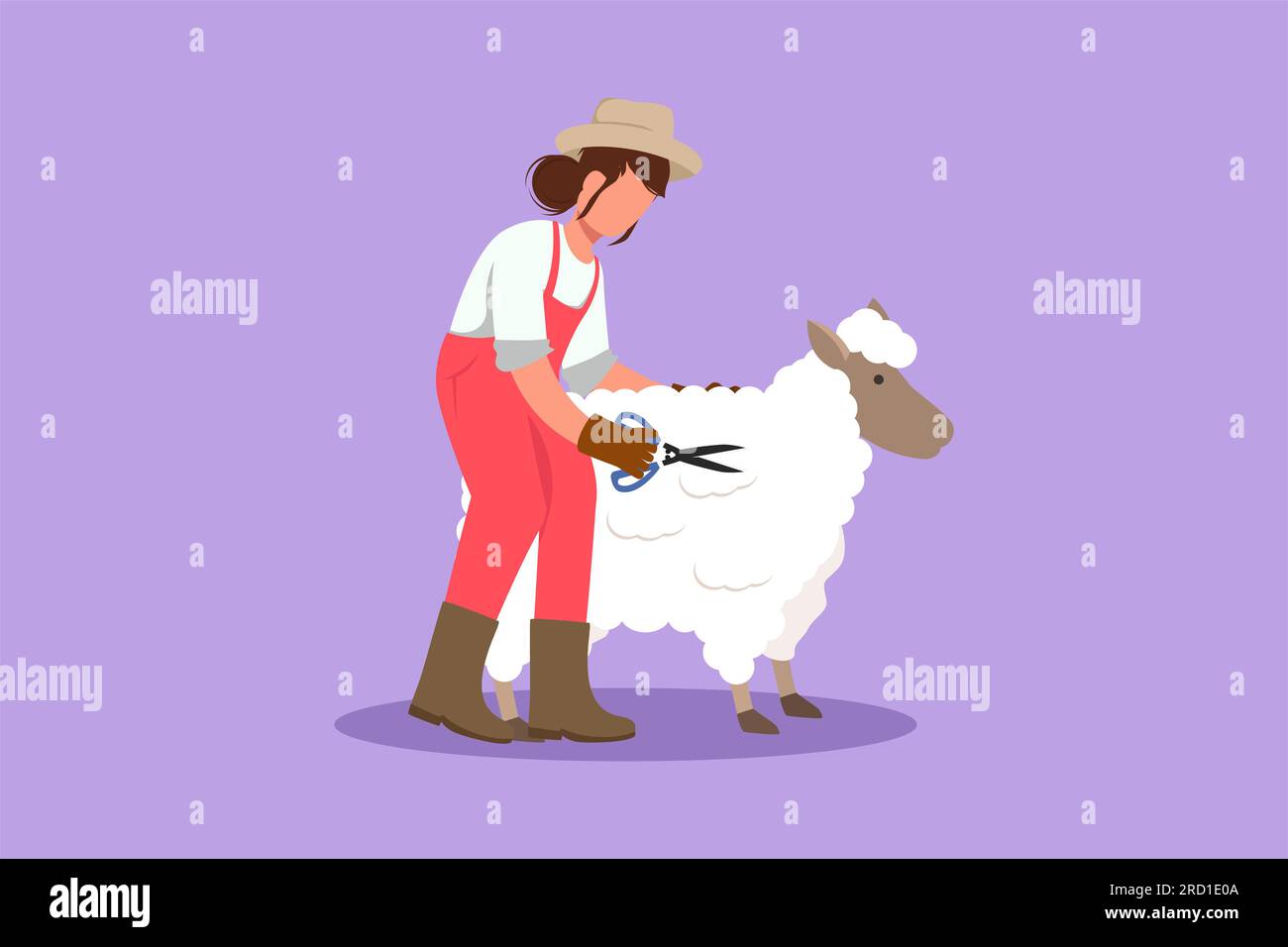 Cartoon flat style drawing of female farmer shears sheep to make ...
