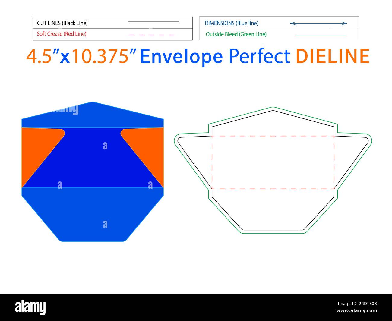 4.5x10.3275 inch Packaging Regular Envelope die line template and 3D ...