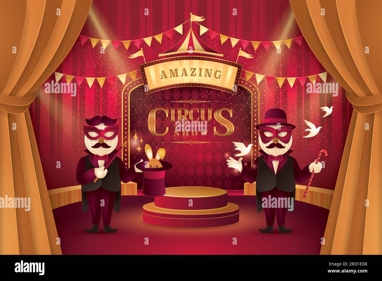 Great Circus show, Magic show and magician trick with bunny rabbit in ...