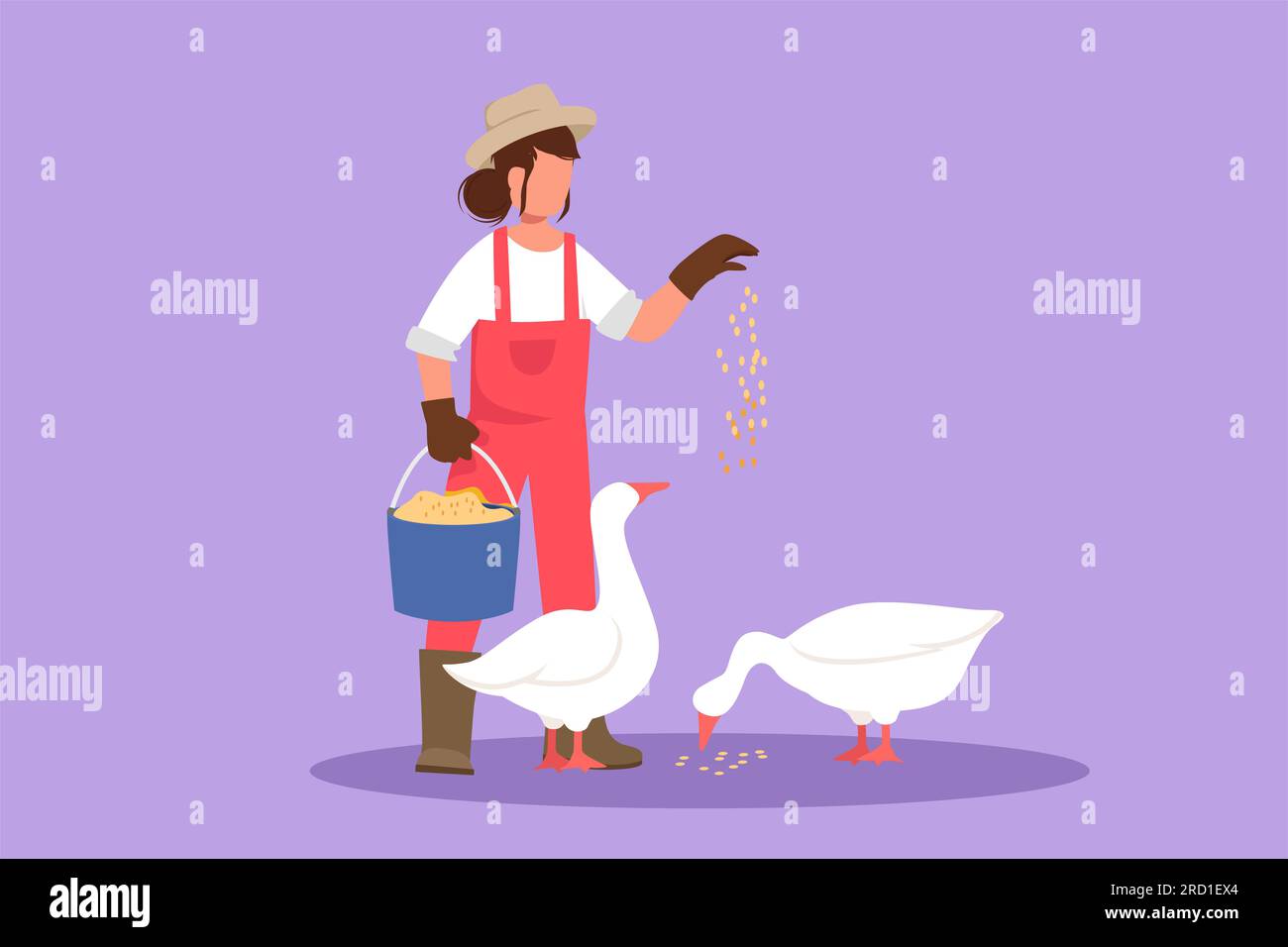 Character flat drawing happy female farmer feeding geese or ducks to be ...