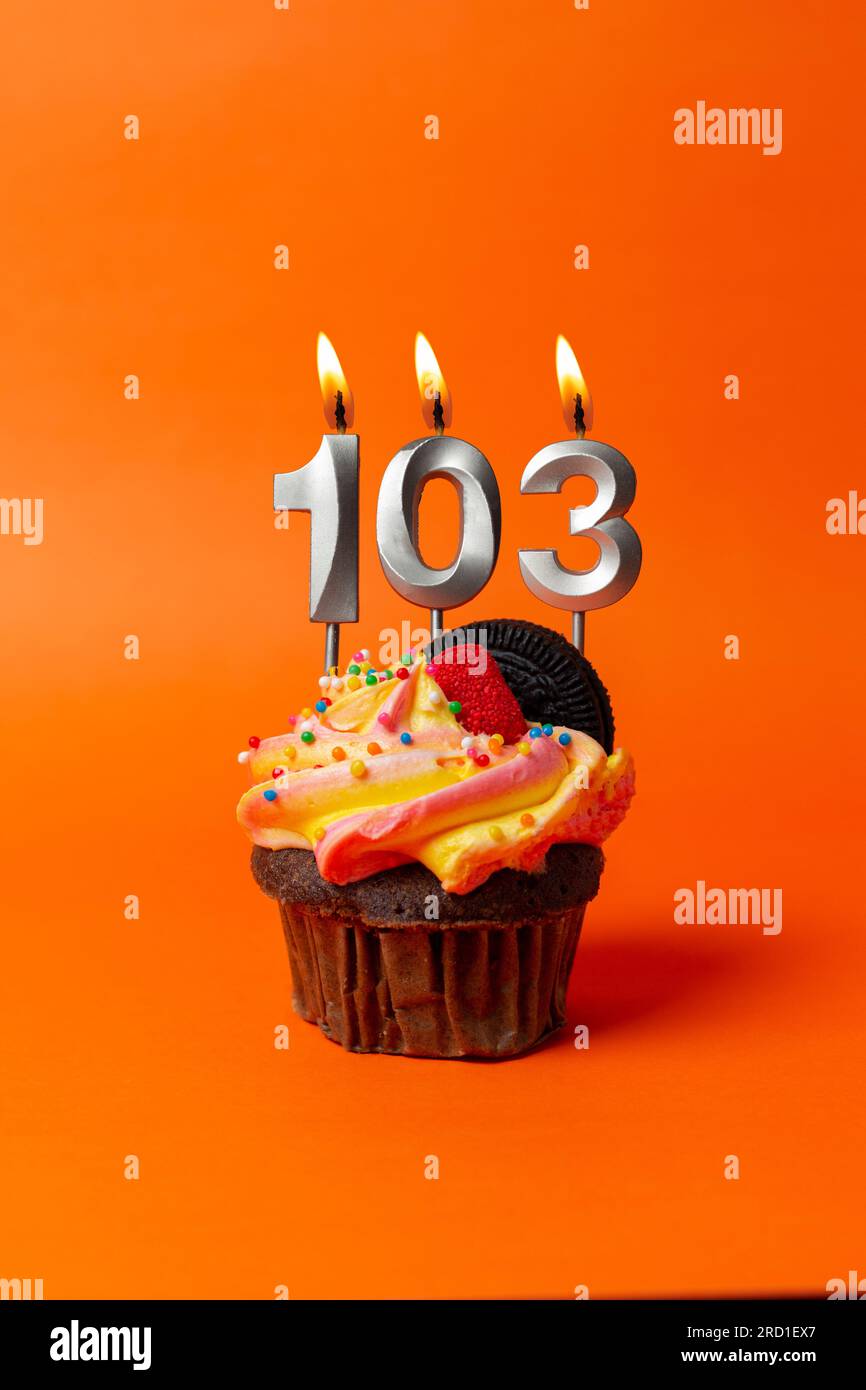 birthday cake with number 103 - cupcake on orange background with ...