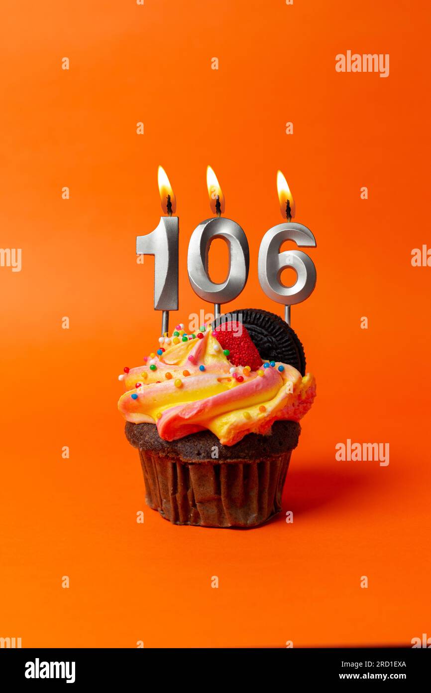 birthday cake with number 106 - cupcake on orange background with ...