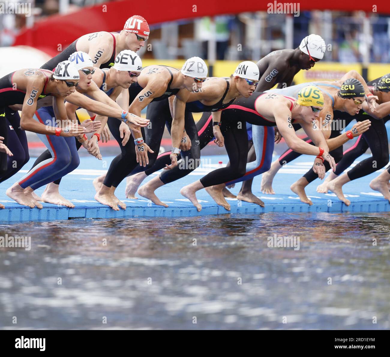 The men's 5-kilometer open water swimming event gets under way at the ...