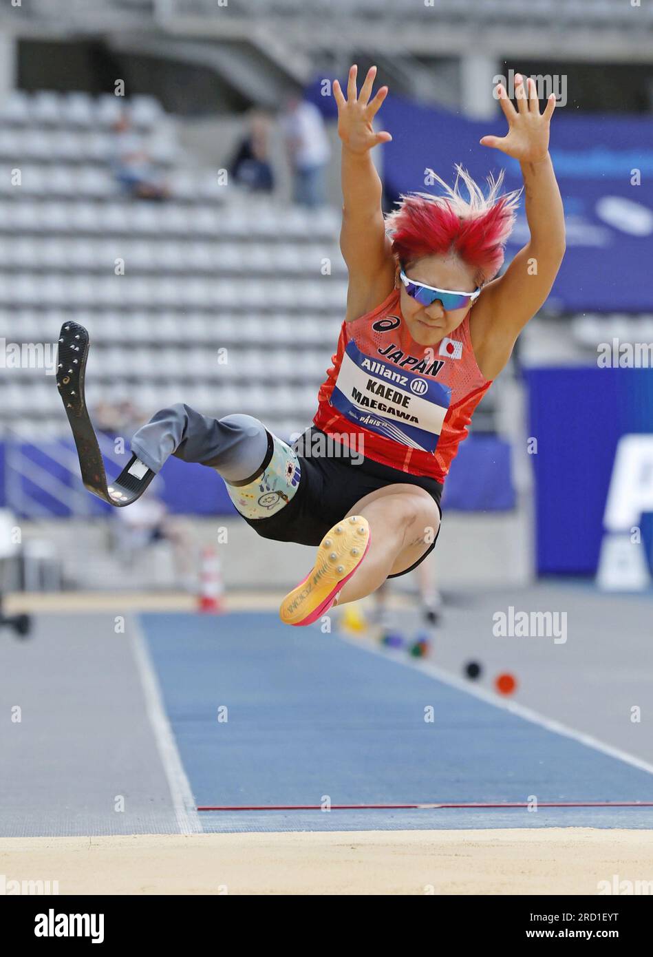 Kaede Maegawa of Japan competes wearing a blade in the women's long ...
