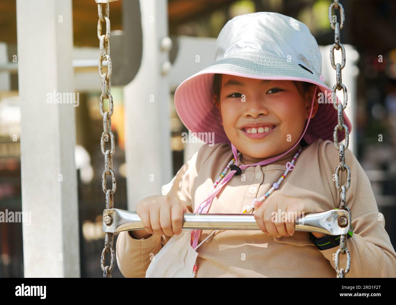Portrait Asian child girl on vacation, child girl at 8 or 9 years old ...