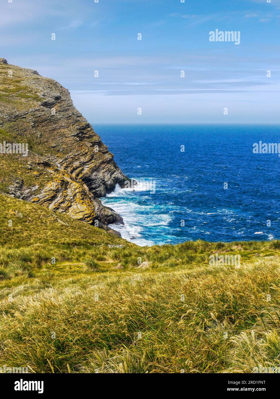 The rugged coastline of West Point I in the Falkland Islands, the ...