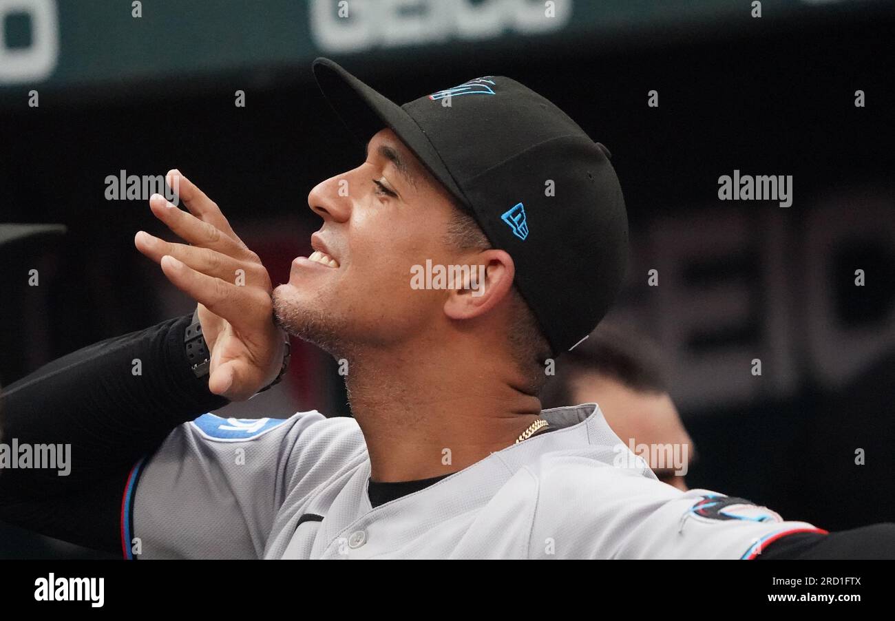 St. Louis, United States. 17th July, 2023. Miami Marlins coach Jon Jay ...
