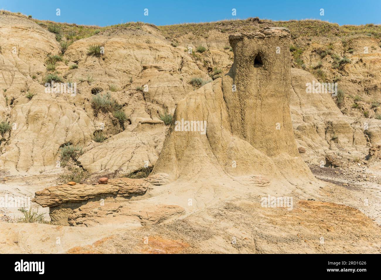 Unique rock formations and hoodoos shaped by erosion in the Avonlea ...