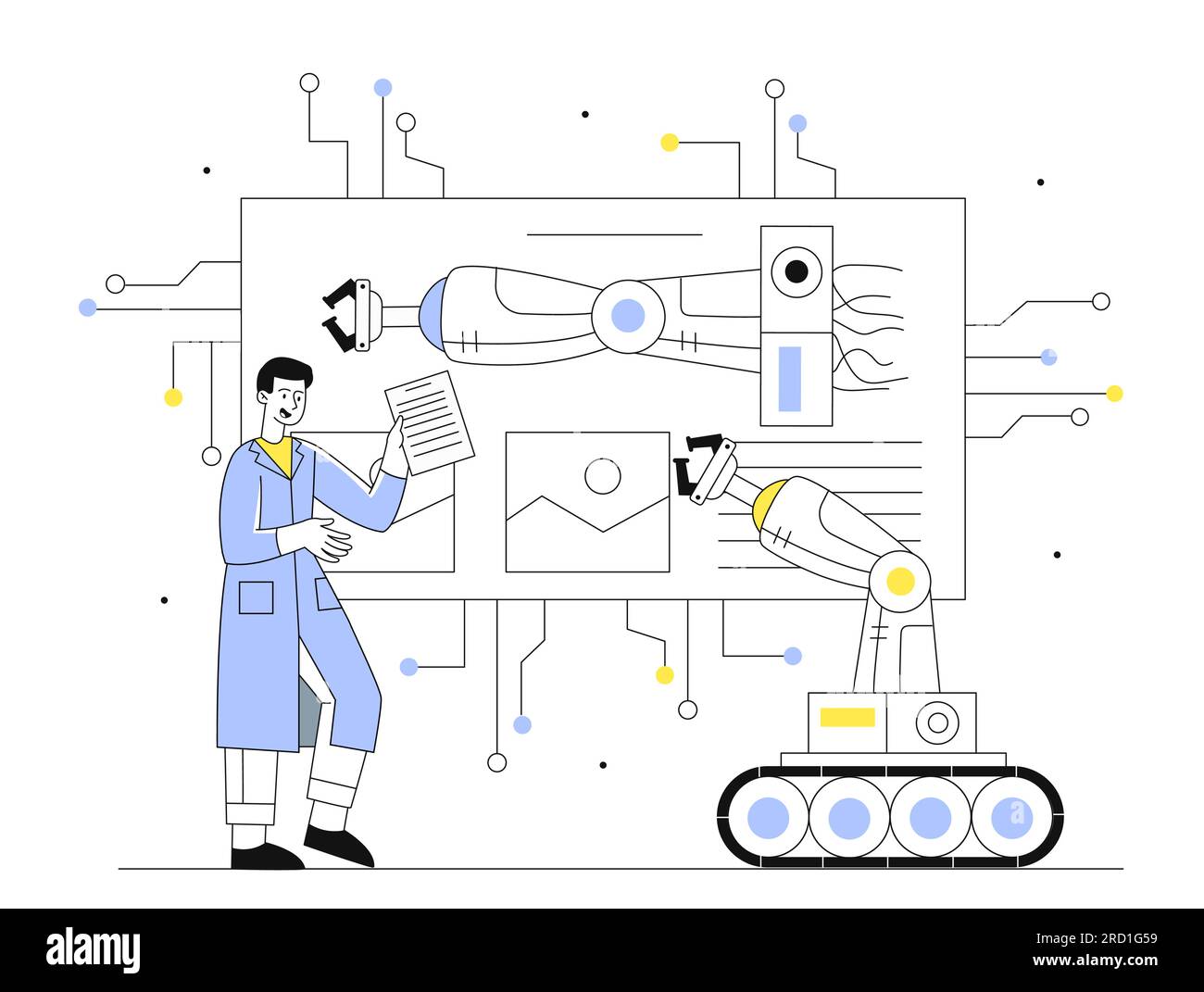Black line industrial machine robotic Stock Vector Images - Alamy