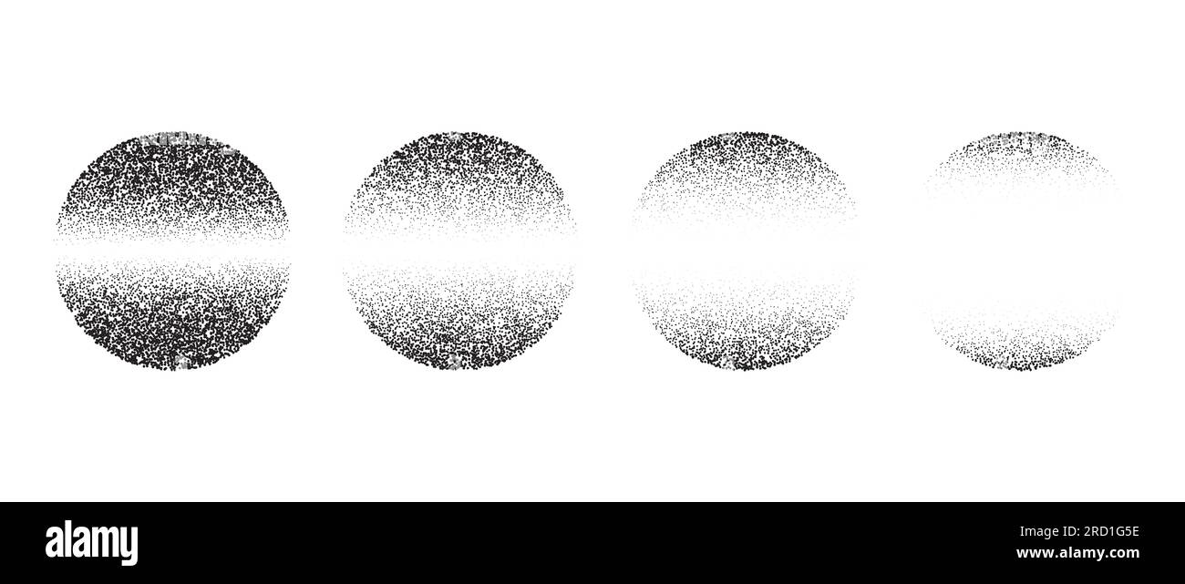 Set of textured linear gradient circles. Black dotted fading spheres ...