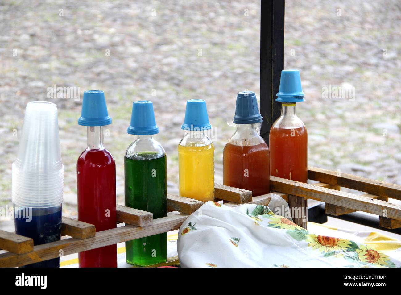 Street vendor of granita or shaved ice, is a soft drink or snack made ...
