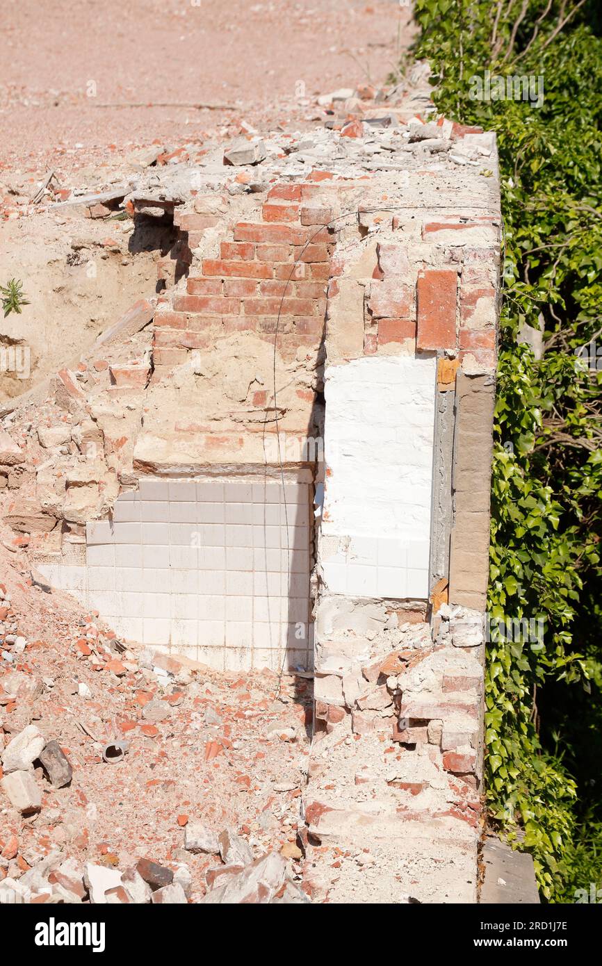 House demolition, wall remains and debris of demolished house, Germany ...