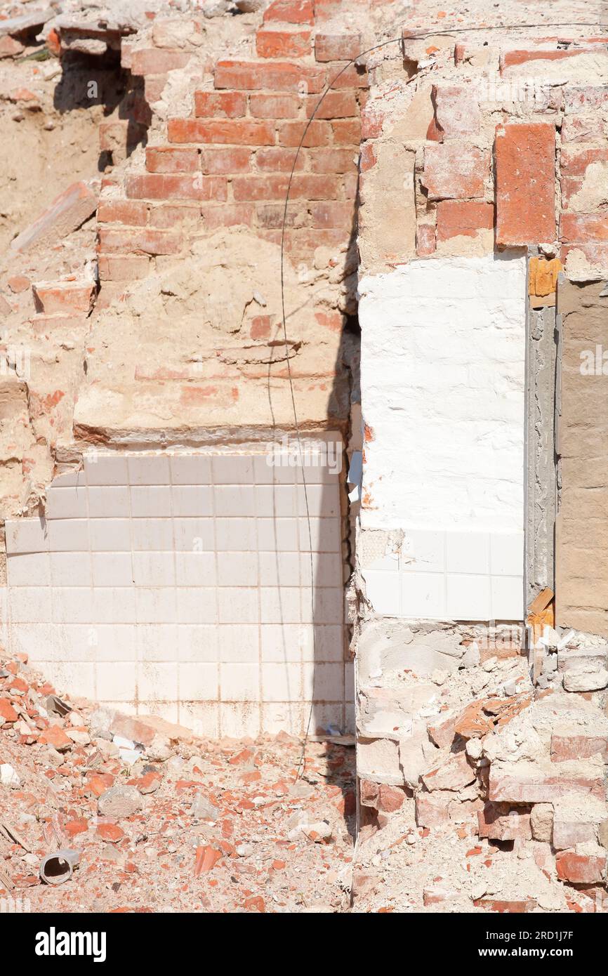 House demolition, wall remains and debris of demolished house, Germany ...