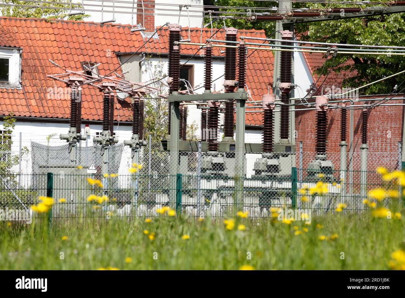 Substation with insulators, substation, Bremen, Germany Stock Photo - Alamy