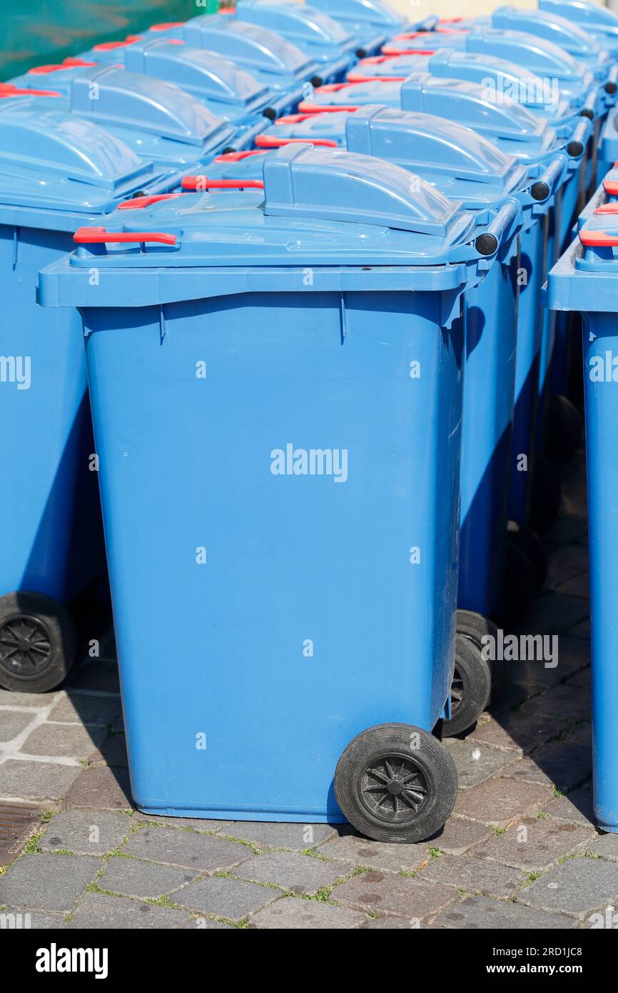 Event garbage cans, blue garbage cans at an event, Bremen, Germany ...
