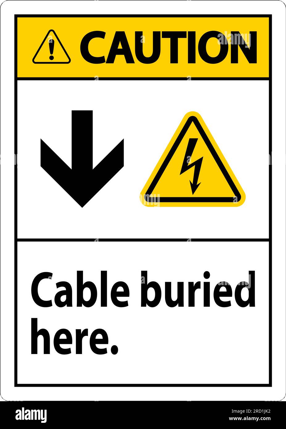 Caution Sign Cable Buried Here. With Down Arrow and Electric Shock ...