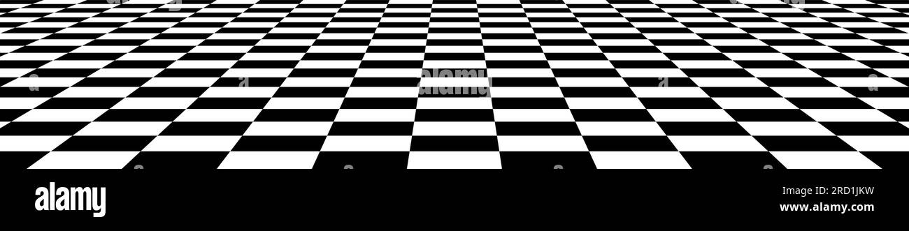 Black and white checkered tile floor in perspective. Abstract ...