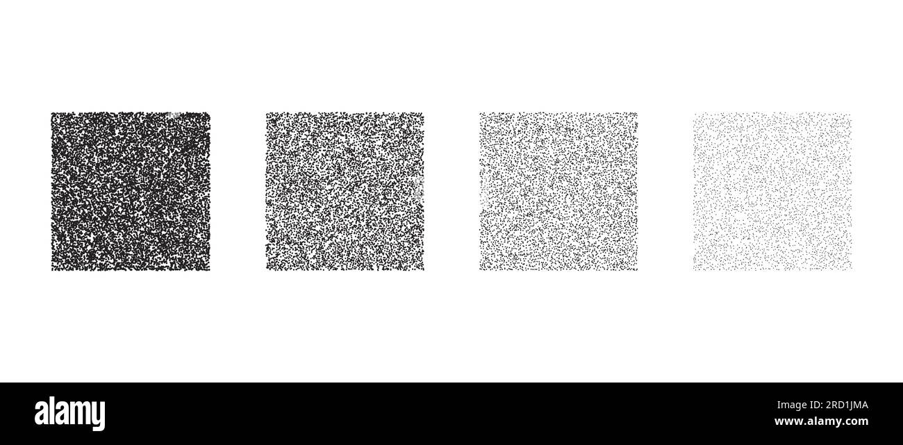Set of stippled square texture. Black dotted gritty rectangle element ...