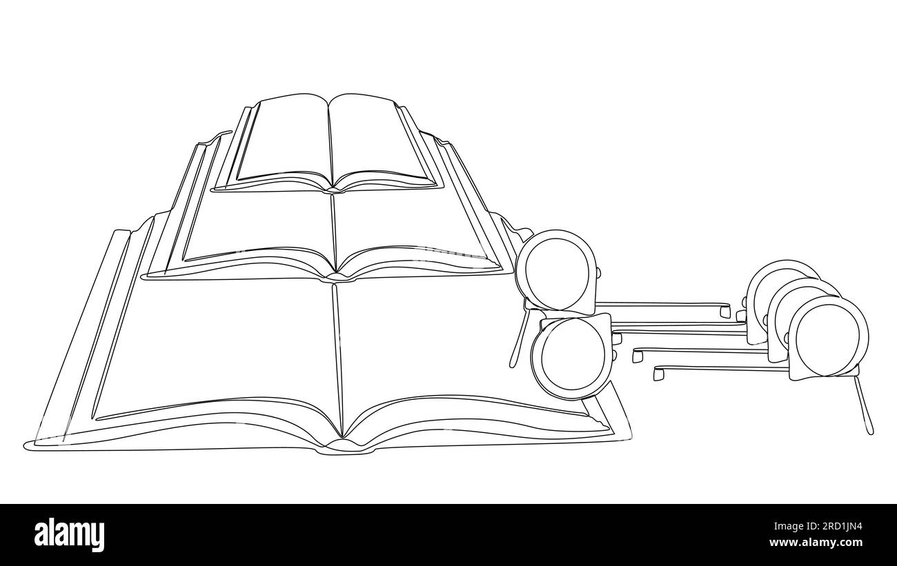 One continuous line of Book with Ruler tape. Thin Line Illustration ...