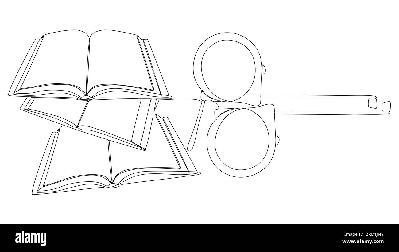 One Continuous Line Of Book With Ruler Tape Thin Line Illustration Vector Measuring Guide