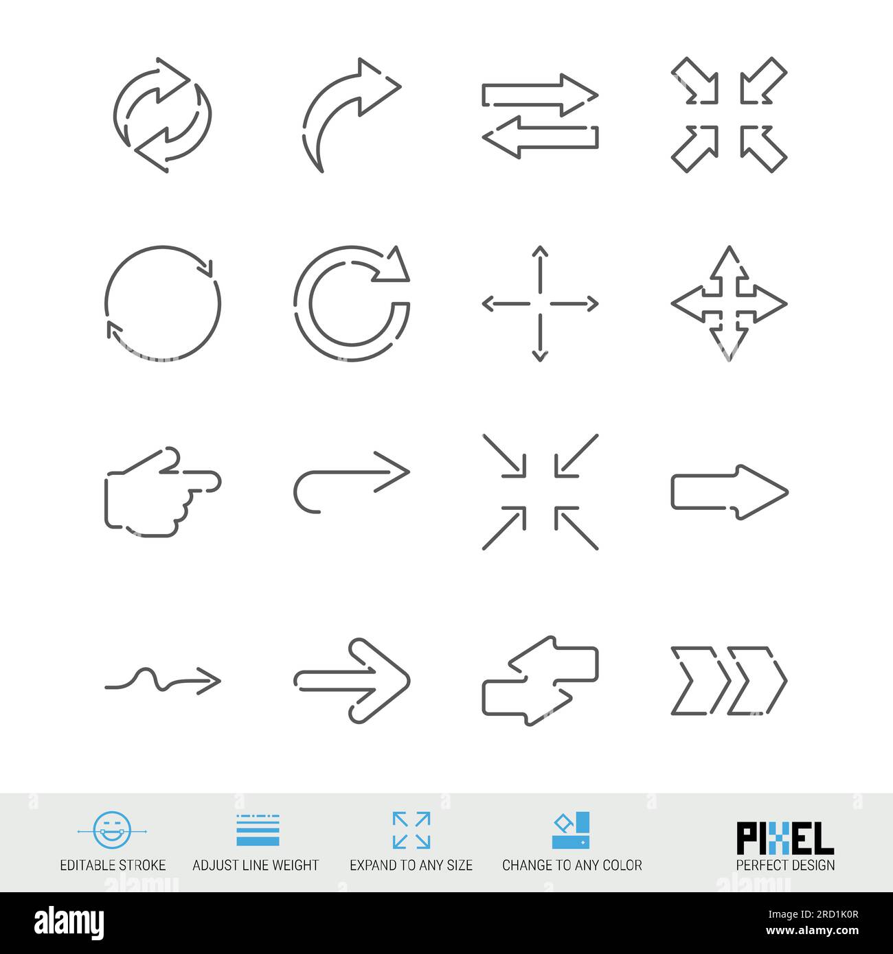 Arrows related vector line icon set isolated on white. Pixel perfect design. Editable stroke ...