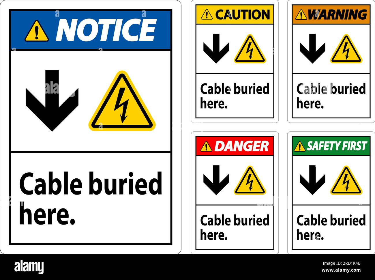 Danger Sign Cable Buried Here. With Down Arrow and Electric Shock ...