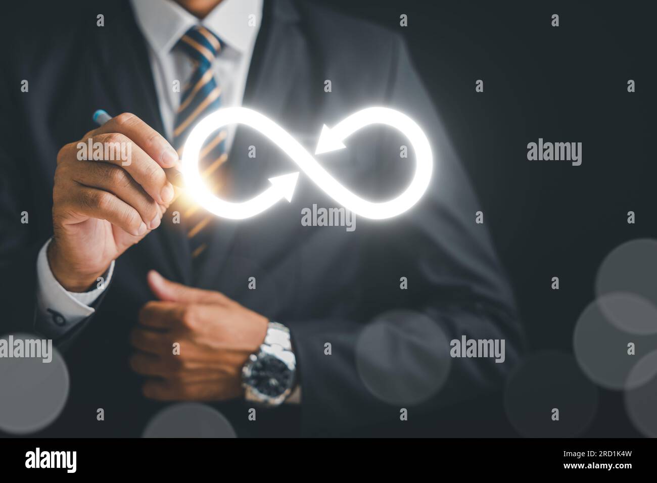 Businessman points to infinity symbol, representing limitless ...