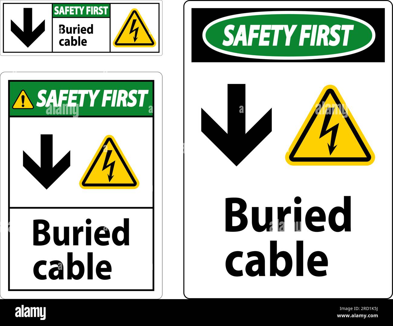 Safety First Sign Buried Cable With Down Arrow and Electric Shock ...